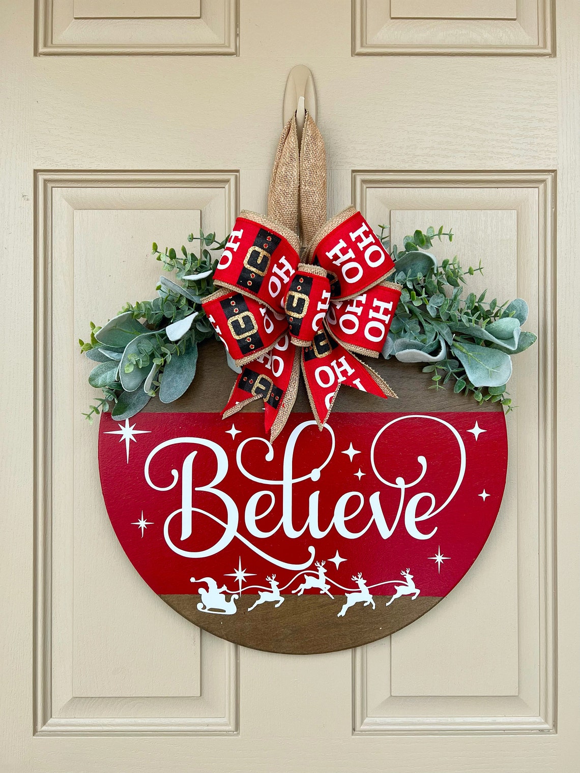 Christmas Front Door Decor Merry Christmas Believe - Etsy