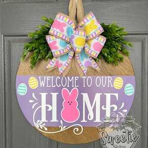 Happy Easter Front Door Decor | Easter Welcome Sign | Peeps | Easter ...