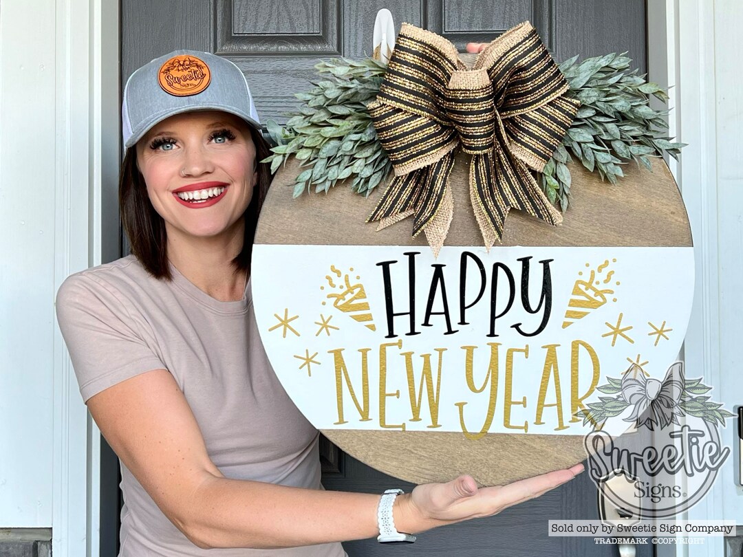 New Year Front Door Decor Happy New Year Sign Fireworks New Year Front ...
