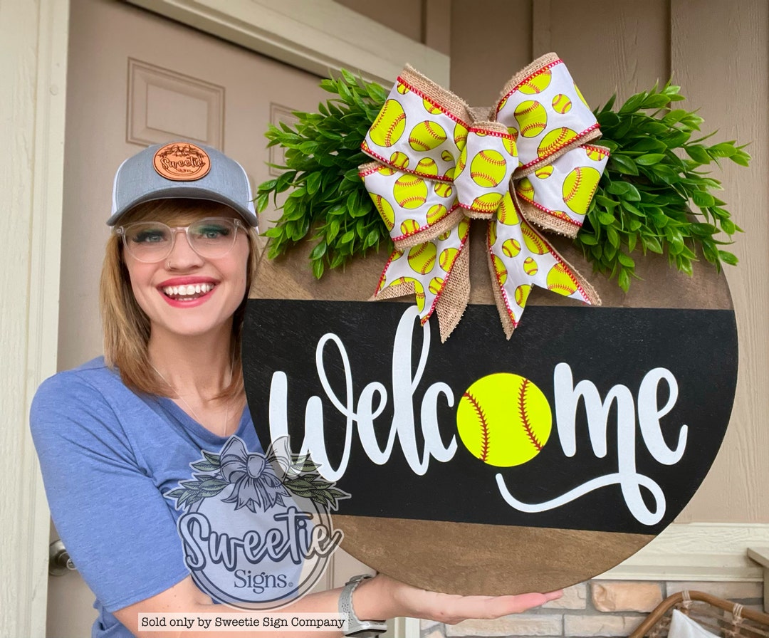 Front Door Decor Welcome Sign Softball Summer Wreath Softball Decor ...
