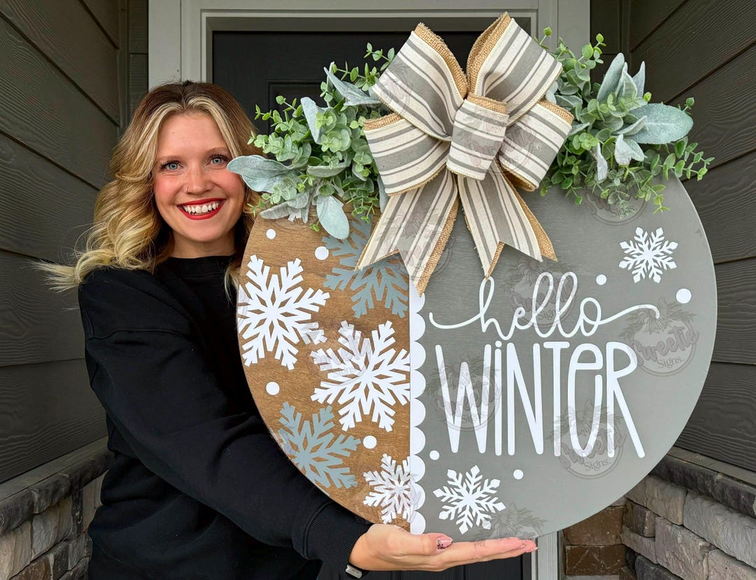 Winter Front Door Decor | Hello Winter | Snowflake | Winter Door Hanger ...