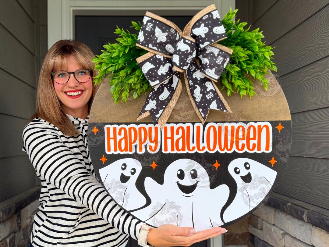 Halloween Front Door Decor | Halloween Wreath | Happy Halloween | Ghost ...