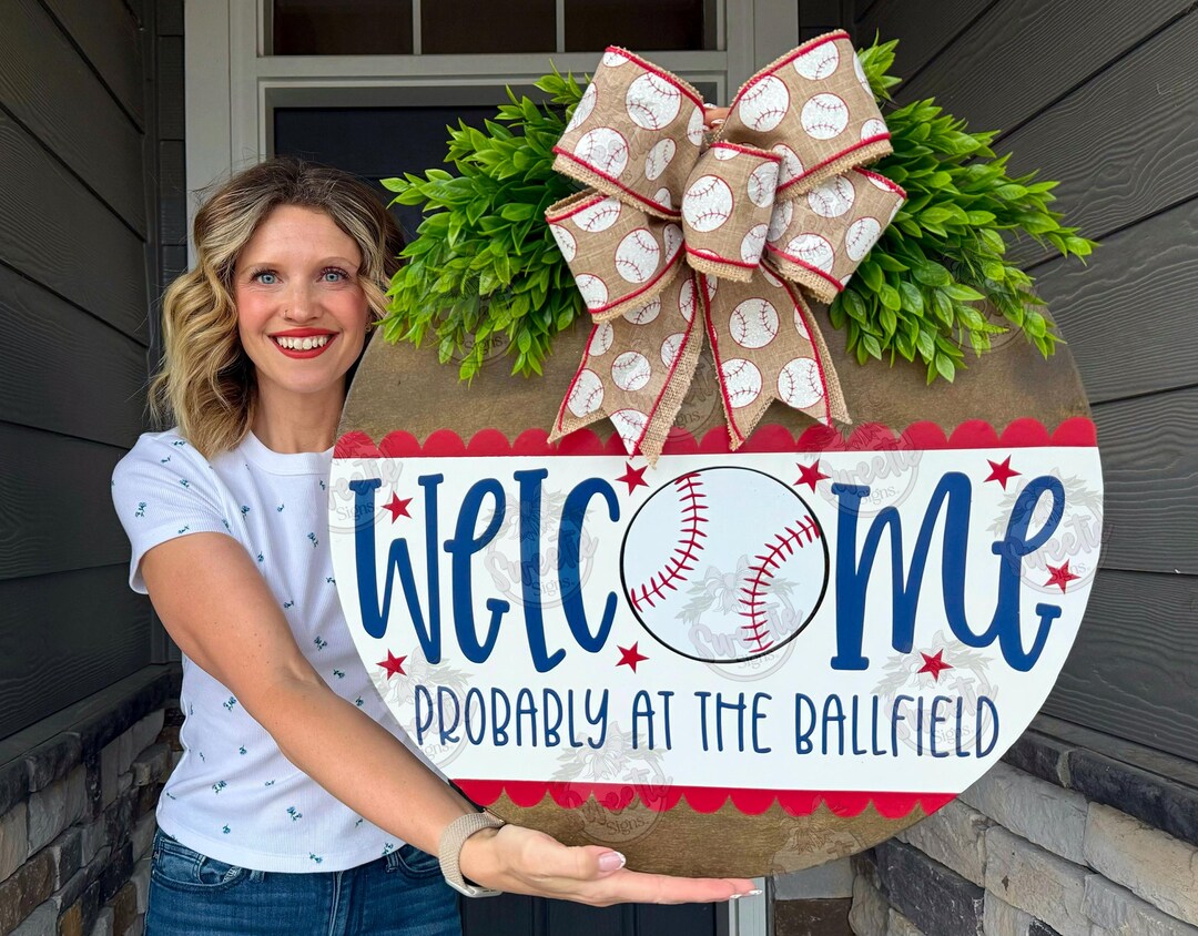Front Door Decor | Welcome Sign | Baseball | Summer Wreath | Baseball ...