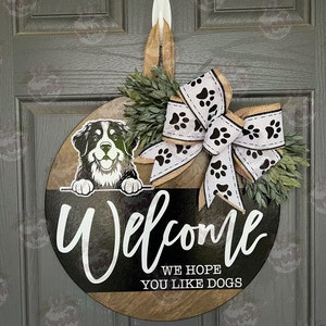 Dog Front Door Hanger | Welcome Door Hanger | Dog Sign | Funny Dog Sign ...