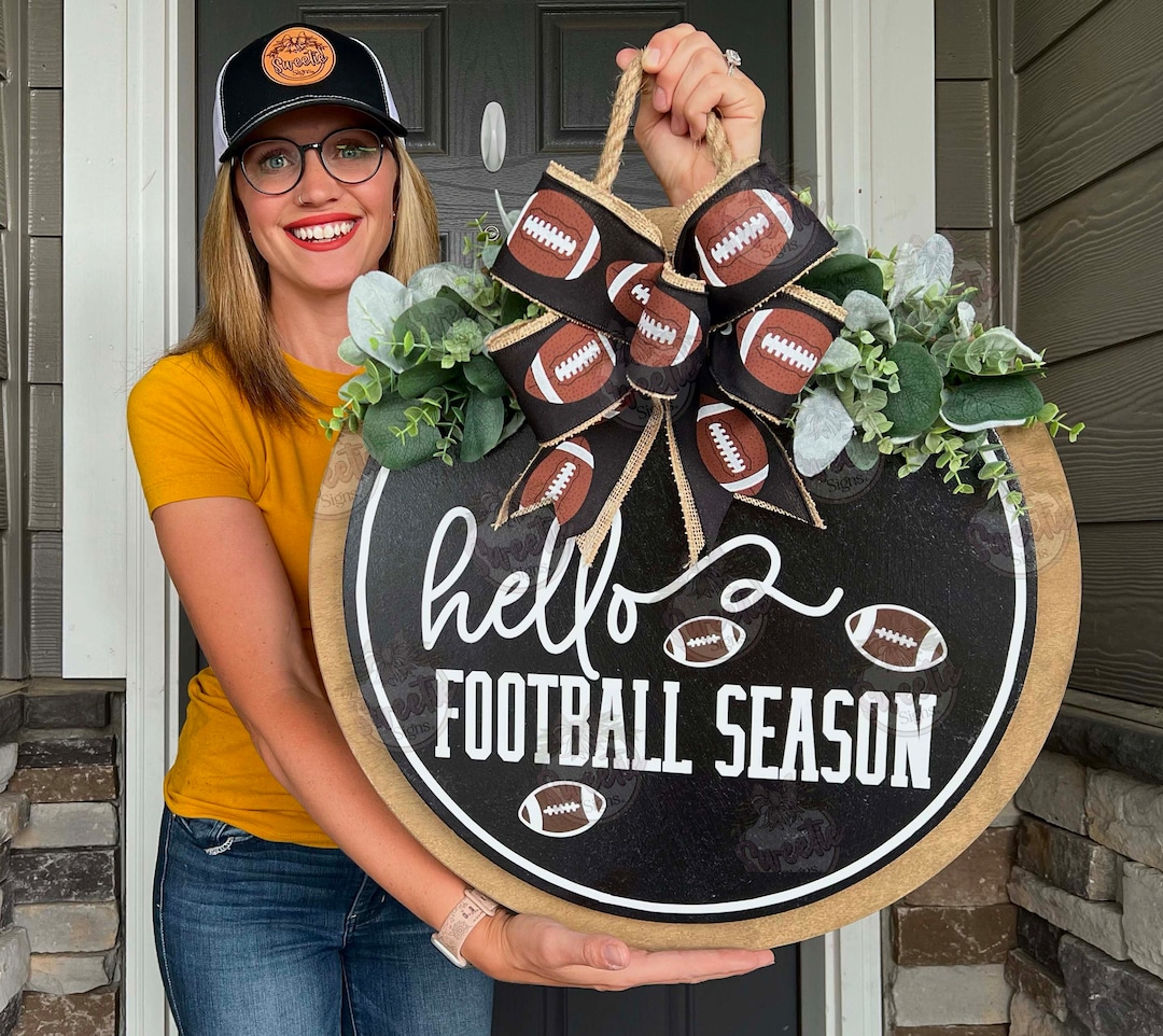 Front Door Decor | Hello Football Season | Football Sign | Football ...