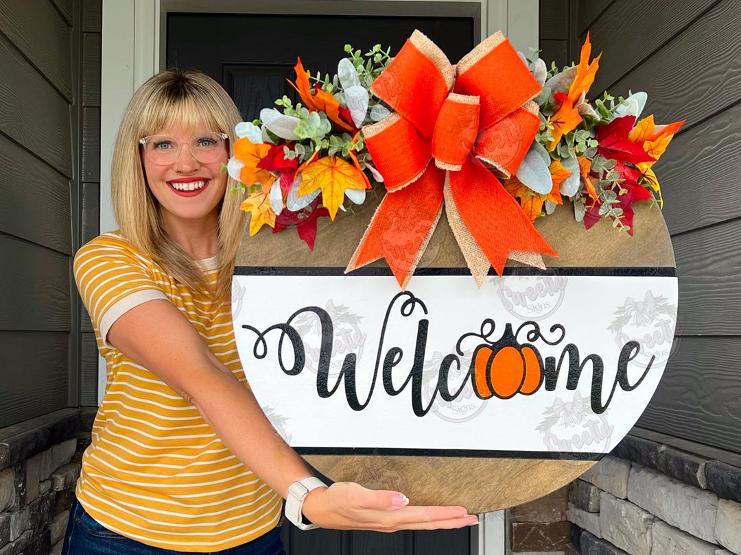 Fall Front Door Decor | Fall Door Hanger | Fall Welcome Sign | Pumpkin ...