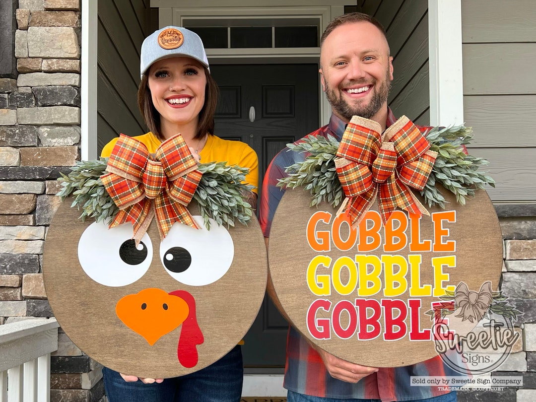 Thanksgiving Front Door Decor | Gobble Gobble Gobble | Turkey Face ...