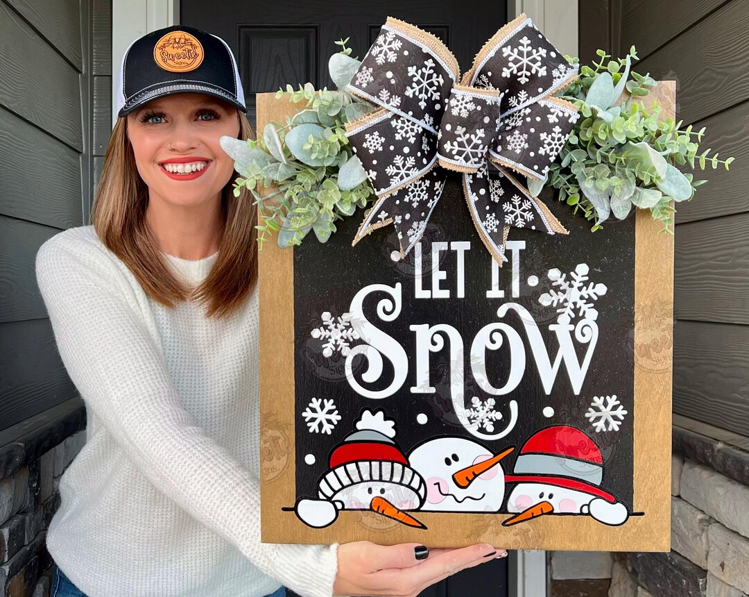 Winter Front Door Decor | Let It Snow | Snowman Front Door Sign ...