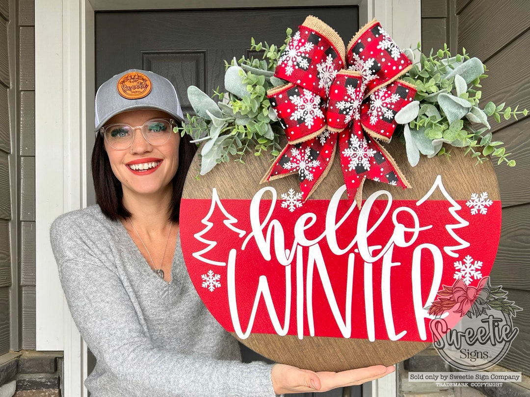 Winter Front Door Decor | Hello Winter | Snowflake | Winter Door Hanger ...