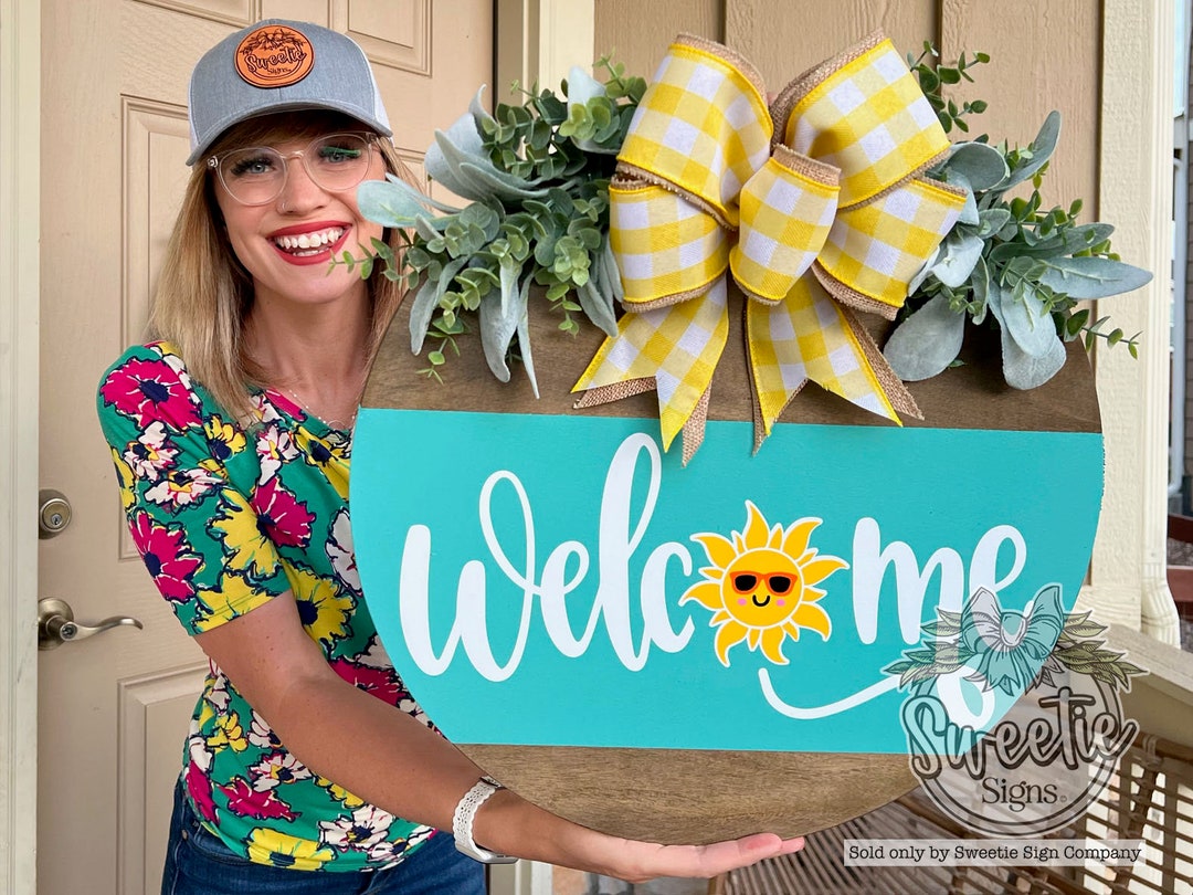 Summer Front Door Decor | Welcome Sign | Sun | Summer Door Hanger ...