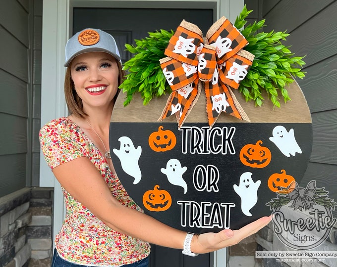 Happy Halloween, Large Wooden Door Sign, Halloween Door Hanger ...