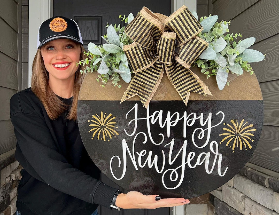 New Year Front Door Decor | Happy New Year Sign | Fireworks | New Year ...
