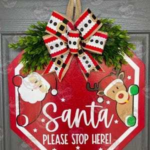 Christmas Front Door Decor | Santa Please Stop Here | Christmas Wreath ...