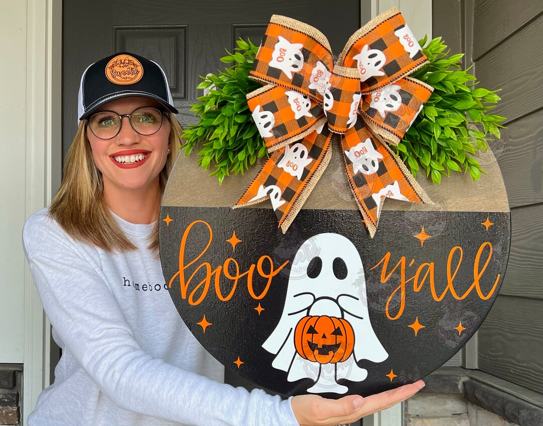 Halloween Front Door Decor Halloween Wreath Boo Y'all Ghost Halloween ...