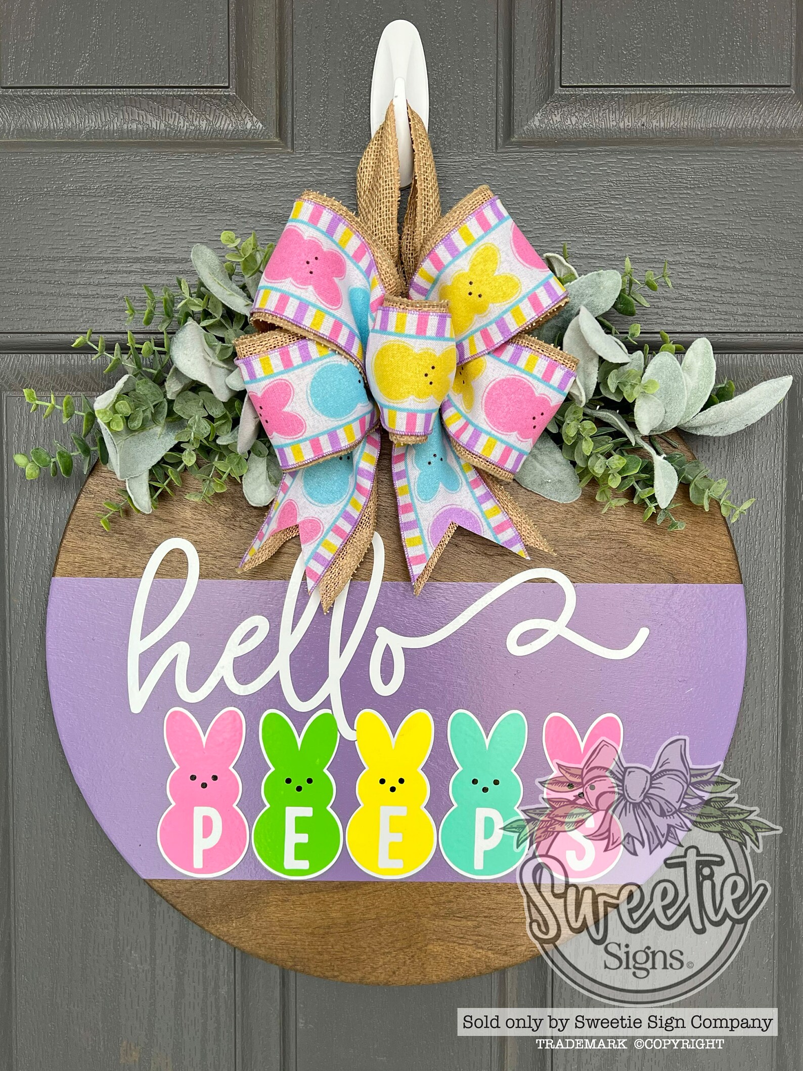 Happy Easter Front Door Decor Easter Welcome Sign Hello Peeps Easter ...
