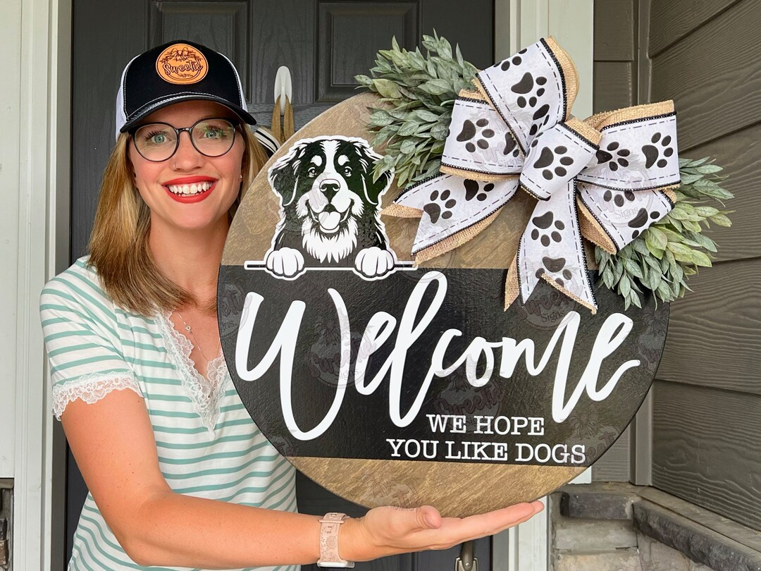 Dog Front Door Hanger | Welcome Door Hanger | Dog Sign | Funny Dog Sign ...