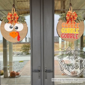 Thanksgiving Front Door Decor | Gobble Gobble Gobble | Turkey Face ...