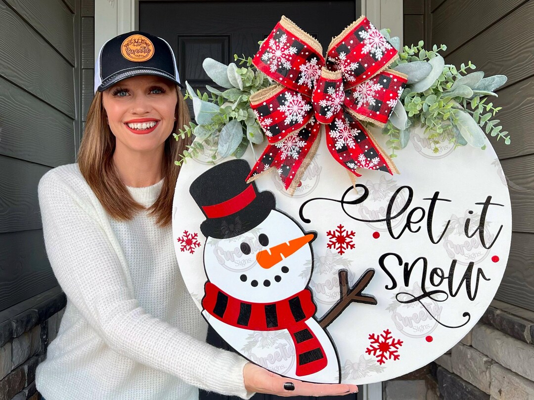 Winter Front Door Decor | Let It Snow | Snowman Front Door Wreath ...