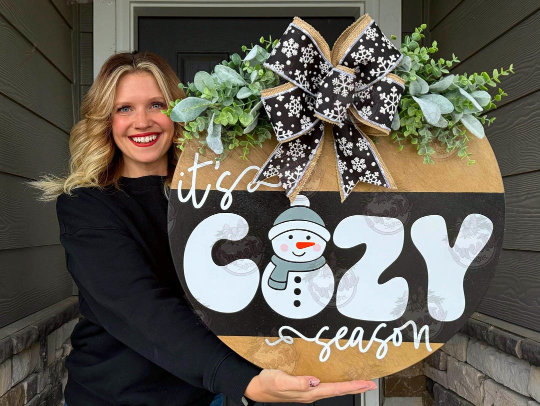 Winter Front Door Decor | It's Cozy Season | Snowman Door Hanger ...