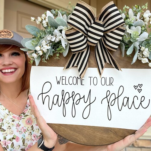 Front Door Decor Welcome to Our Happy Place Year Round - Etsy