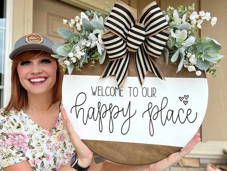 Front Door Decor Welcome to Our Happy Place Year Round - Etsy