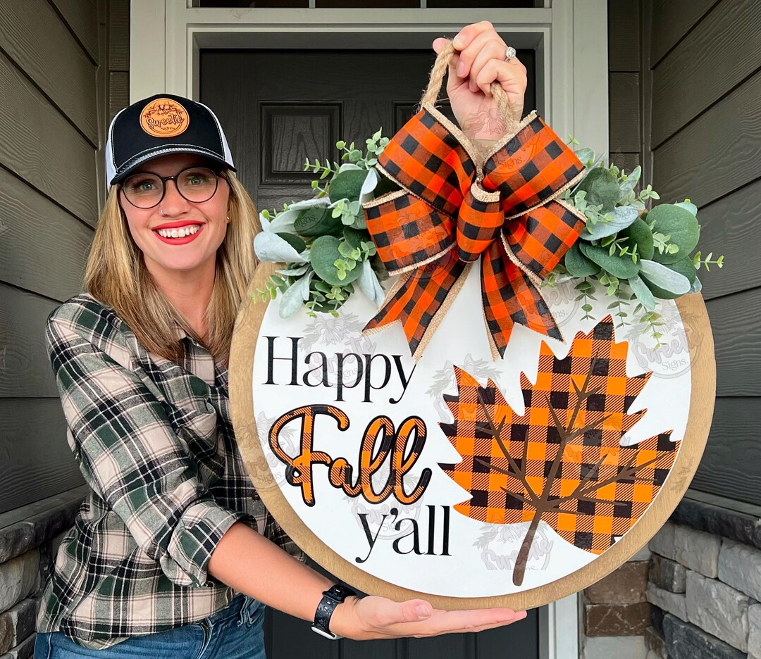 Fall Front Door Decor | Happy Fall Y'all | Fall Door Hanger | Fall ...