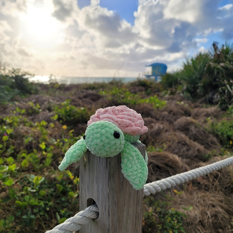 Crochet Rose Velvet Sea Turtle Plush Easter Decor Gift - Etsy