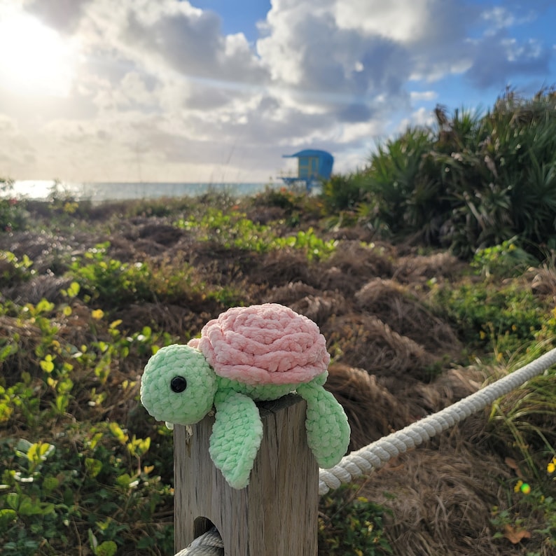 Crochet Rose Velvet Sea Turtle Plush Easter Decor Gift - Etsy
