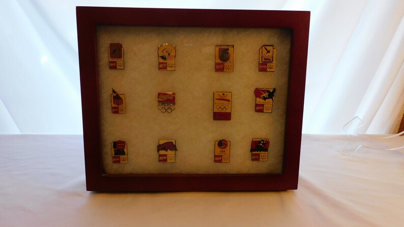 COCA_COLA OLYMPIC PINS Wood Shadow Box Frame Brass Latch - Etsy