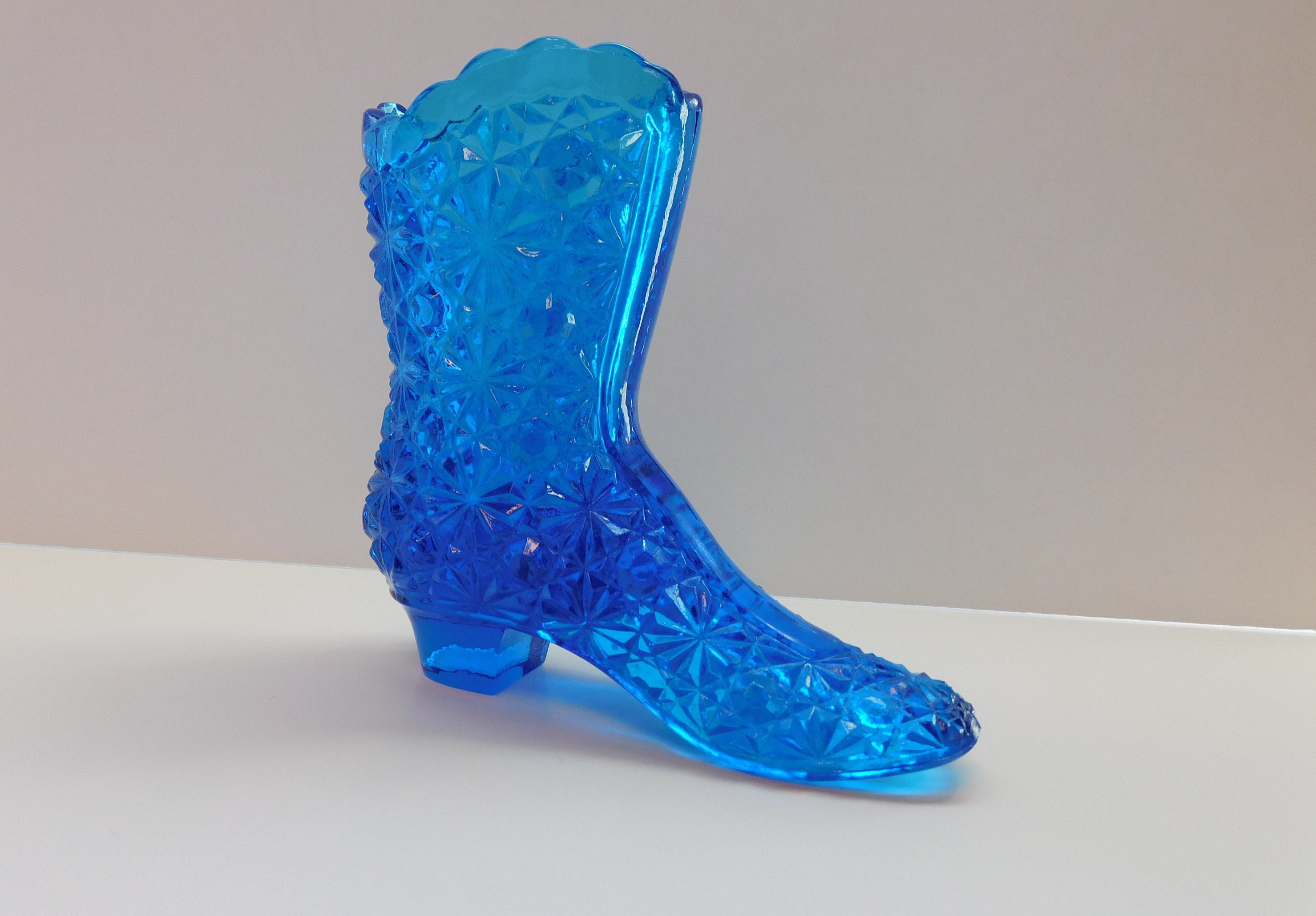 Vintage Fenton Daisy Button Pattern Colonial Blue Tall Boot PRISTINE ...