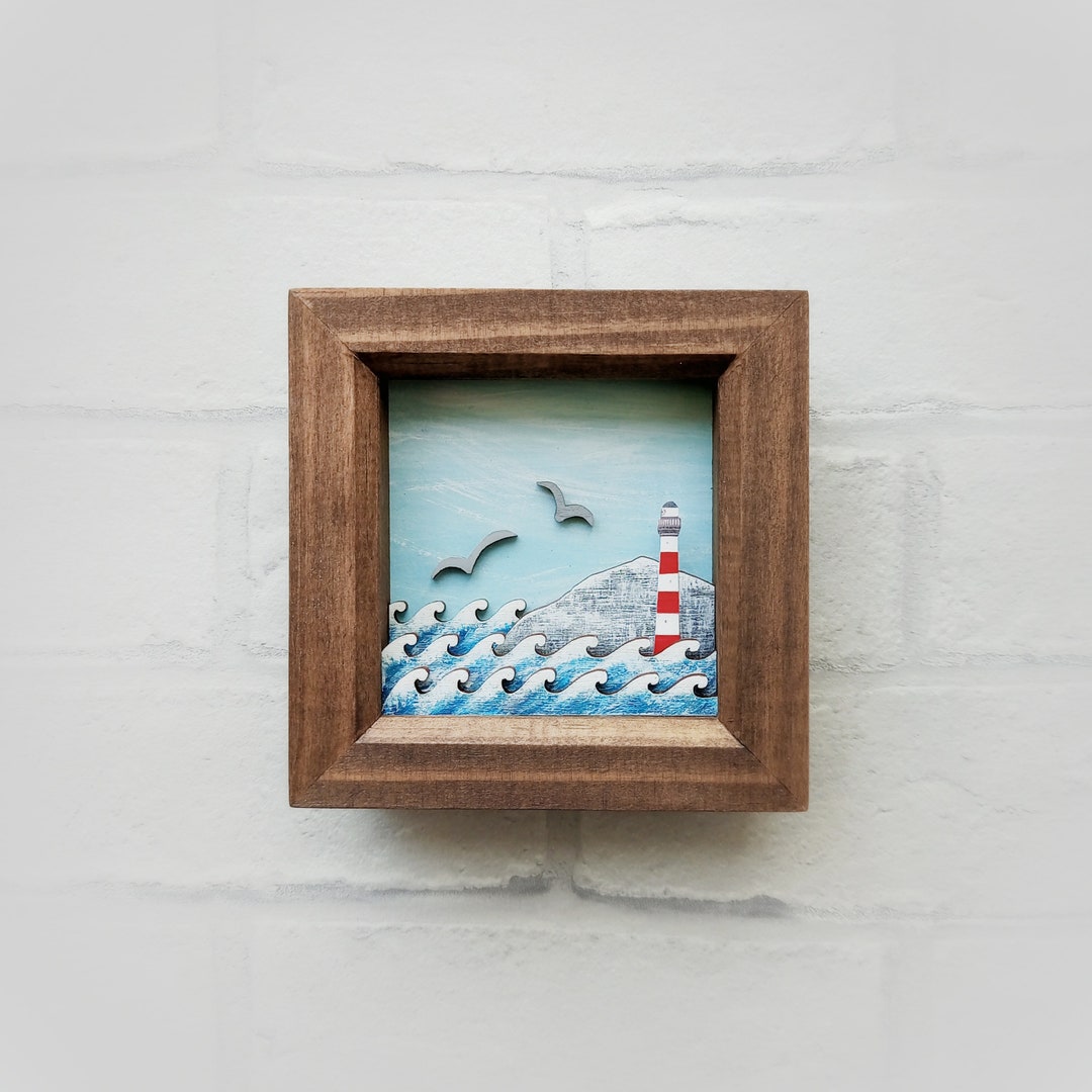 Lighthouse Picture - Ocean Shadow Box - Miniature Seascape Diorama ...