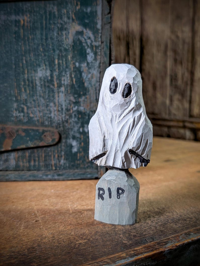 Hand Whittled Ghost on a Gravestone Figurine - Etsy