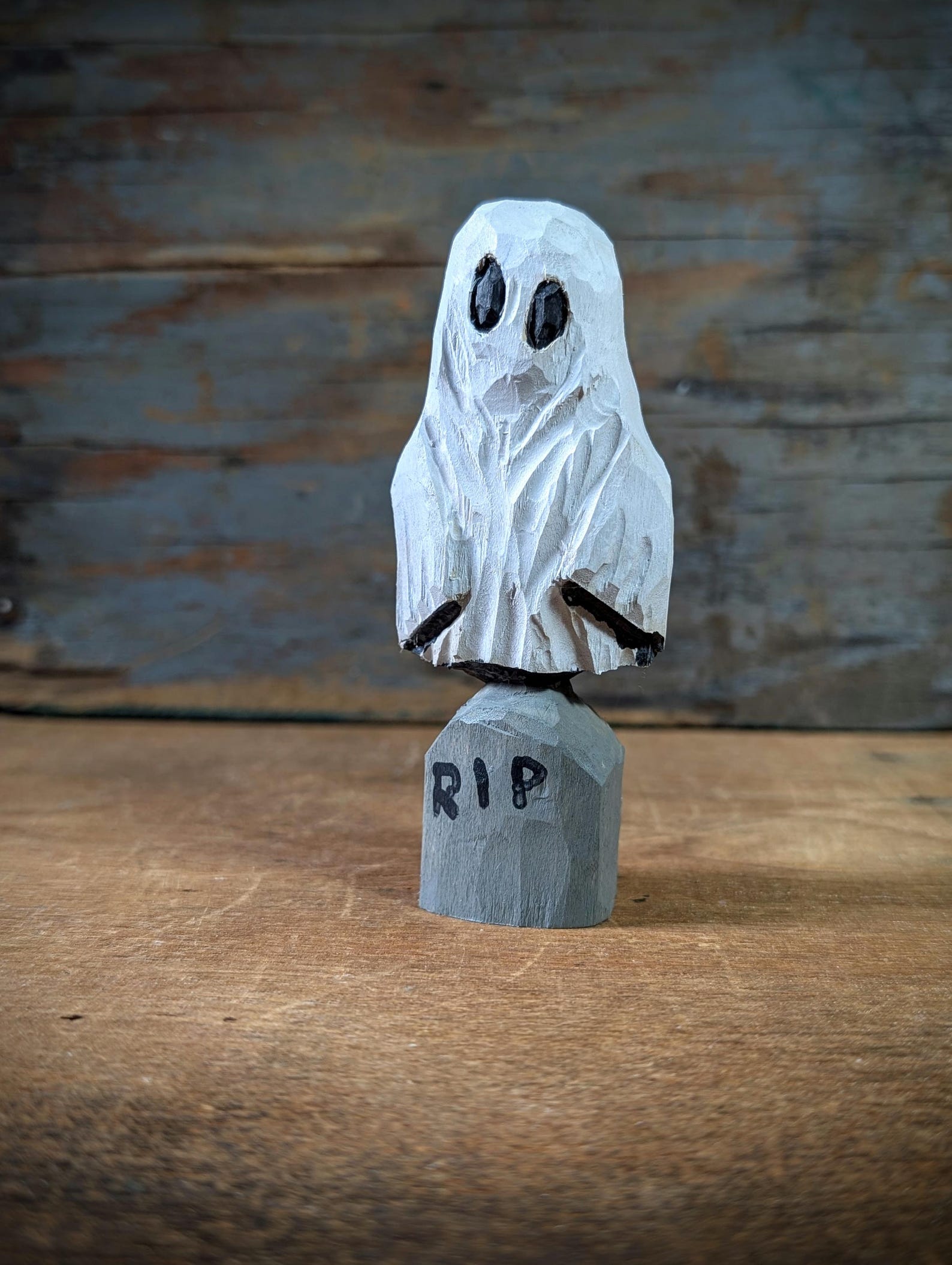 Hand Whittled Ghost on a Gravestone Figurine - Etsy