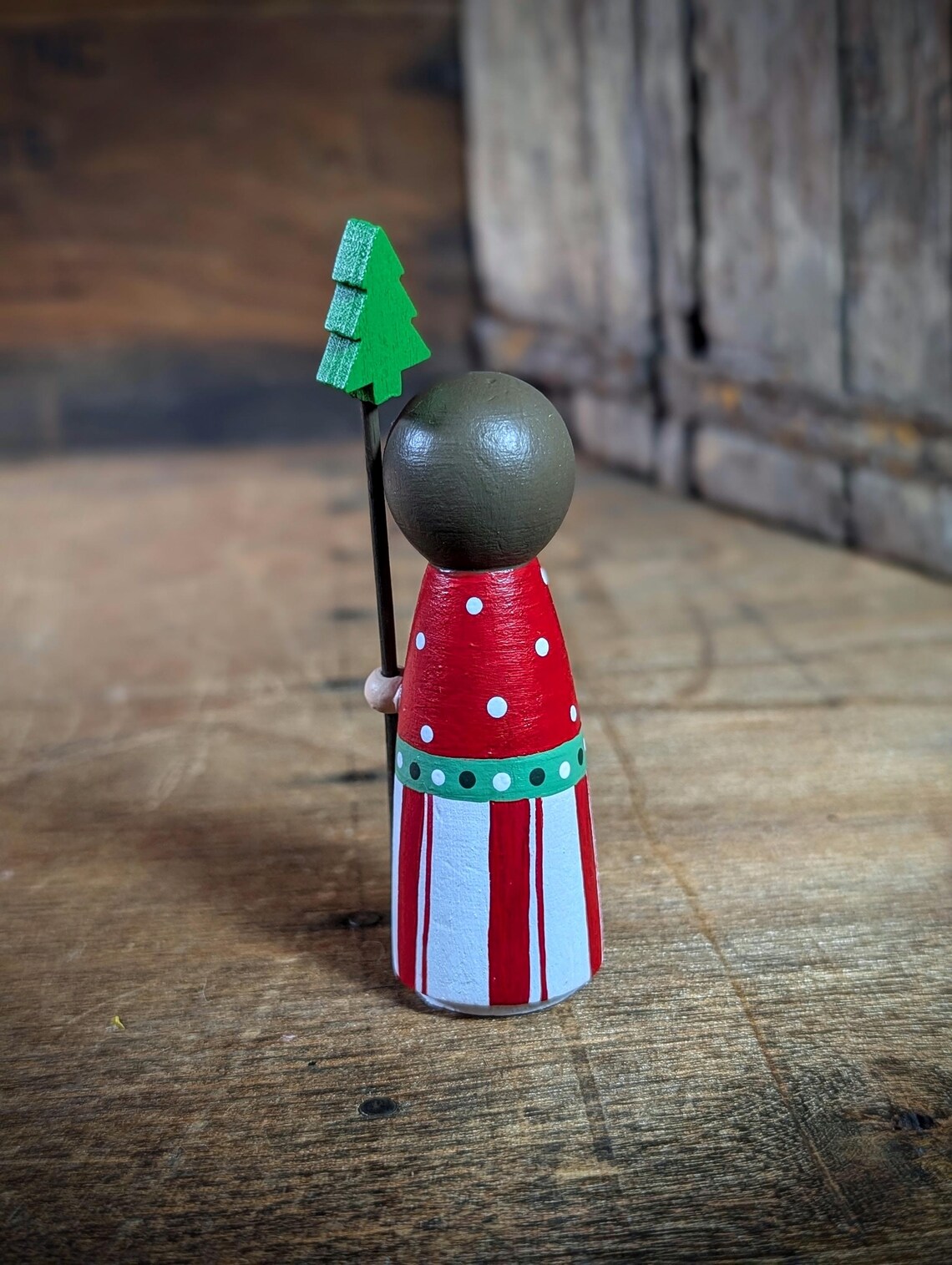 Hand-painted Peg Doll With Peppermint Themed Christmas Dress and ...
