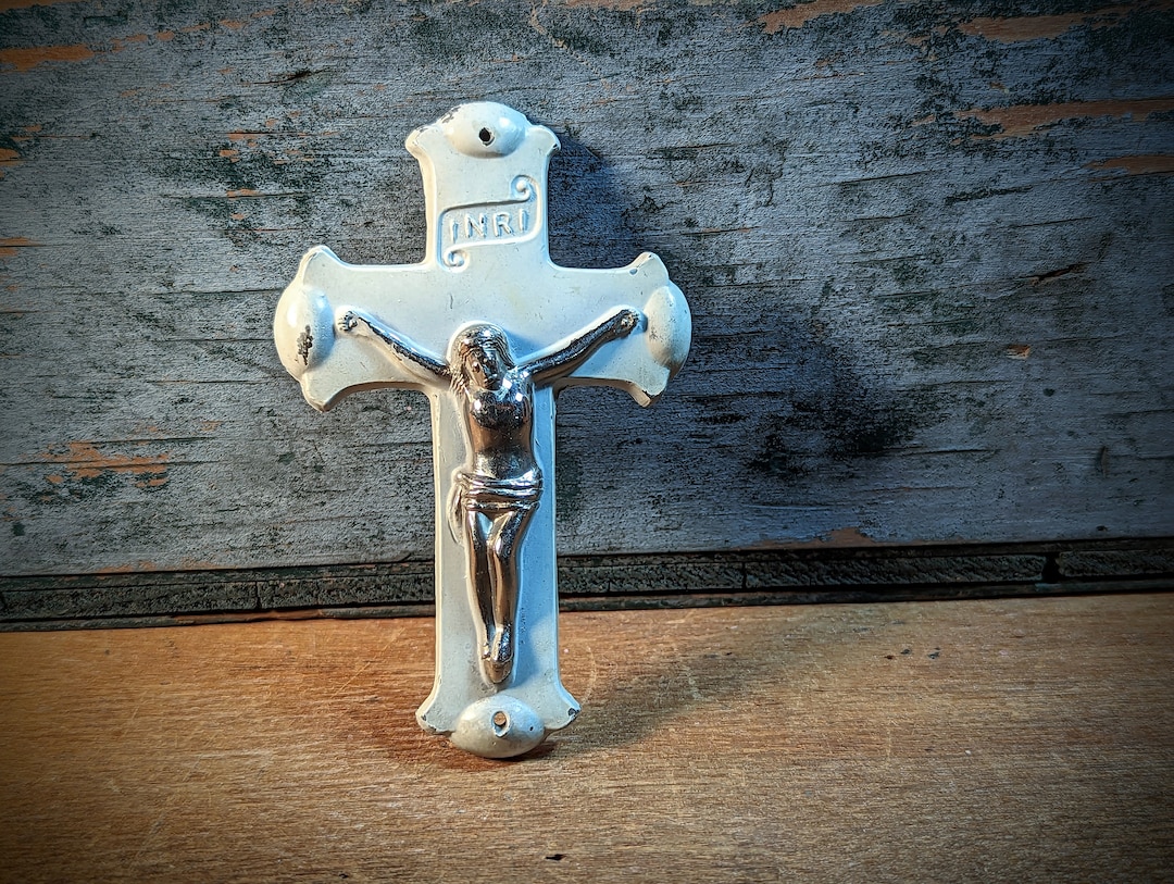Small White and Silver INRI Cross Crucifix Casket Plaque - Etsy