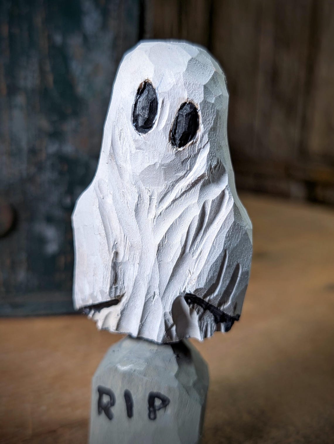 Hand Whittled Ghost on a Gravestone Figurine - Etsy