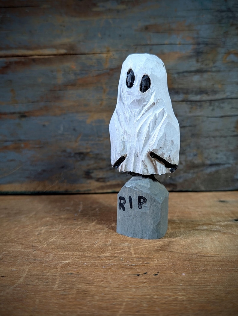 Hand Whittled Ghost on a Gravestone Figurine - Etsy