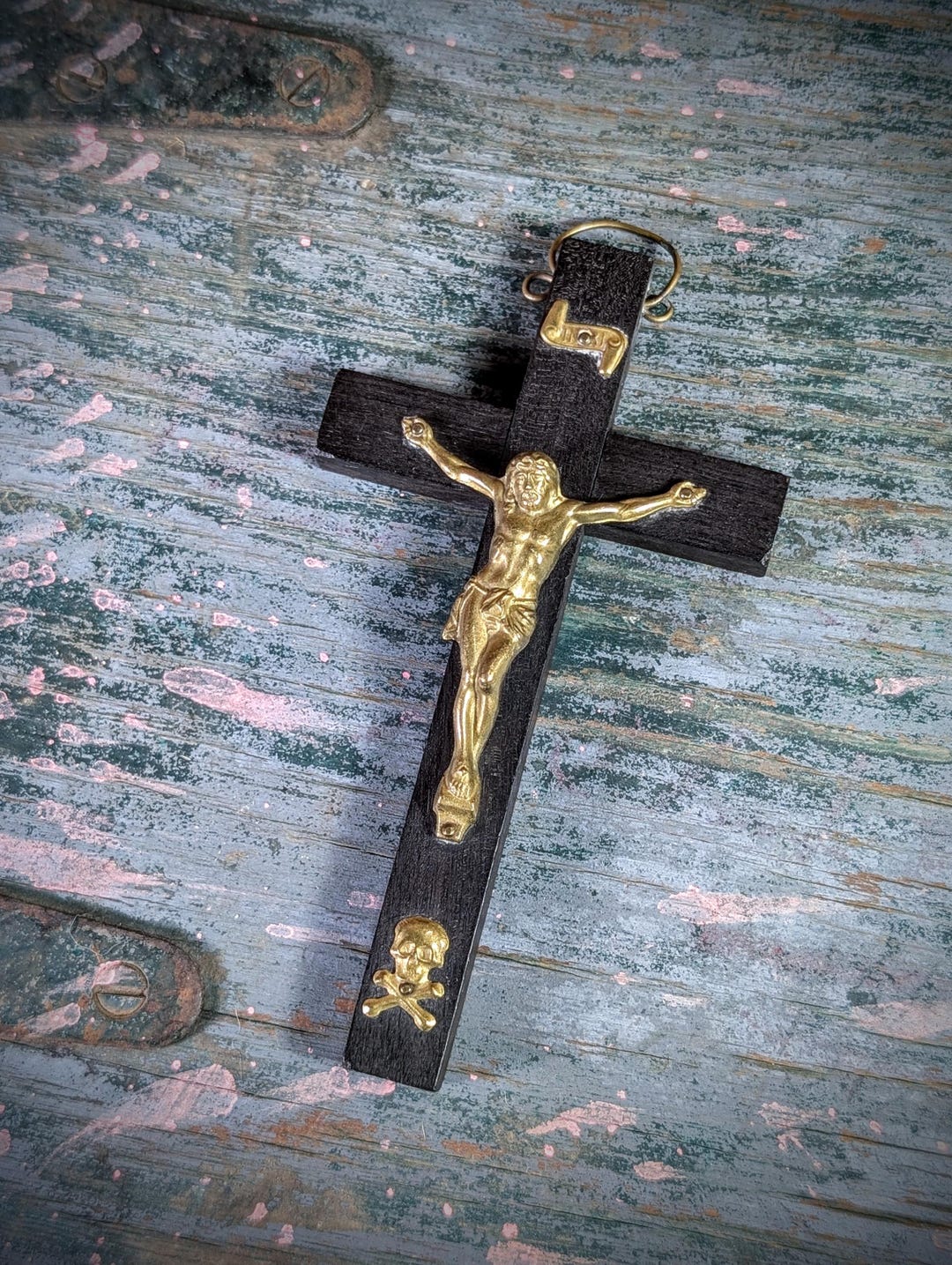 Vintage 5 Ebony Wood Crucifix With Brass Jesus Christ, INRI Scroll, and ...