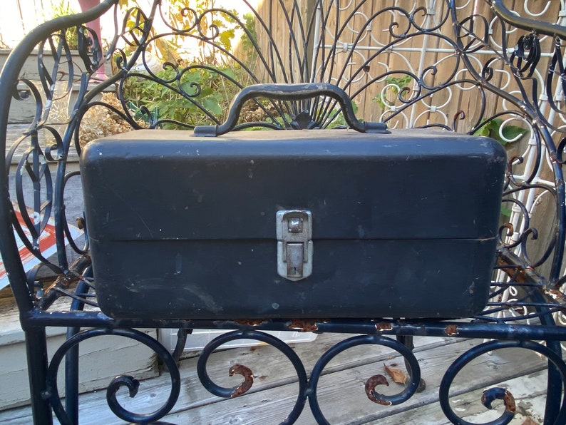 Vintage Black Metal Tackle Box - Etsy