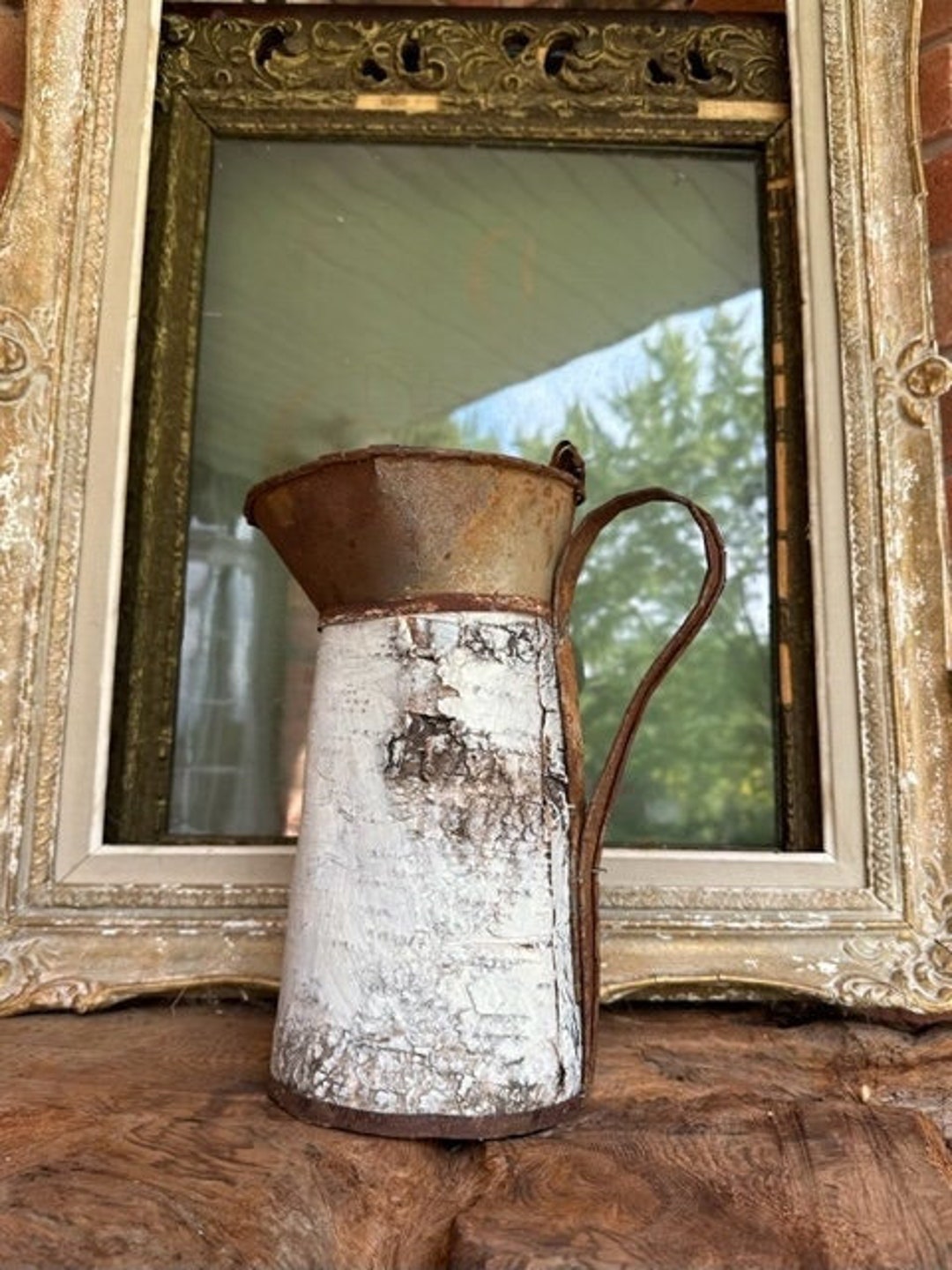 Beautiful Birch & Rusty Metal Display Pitcher - Etsy