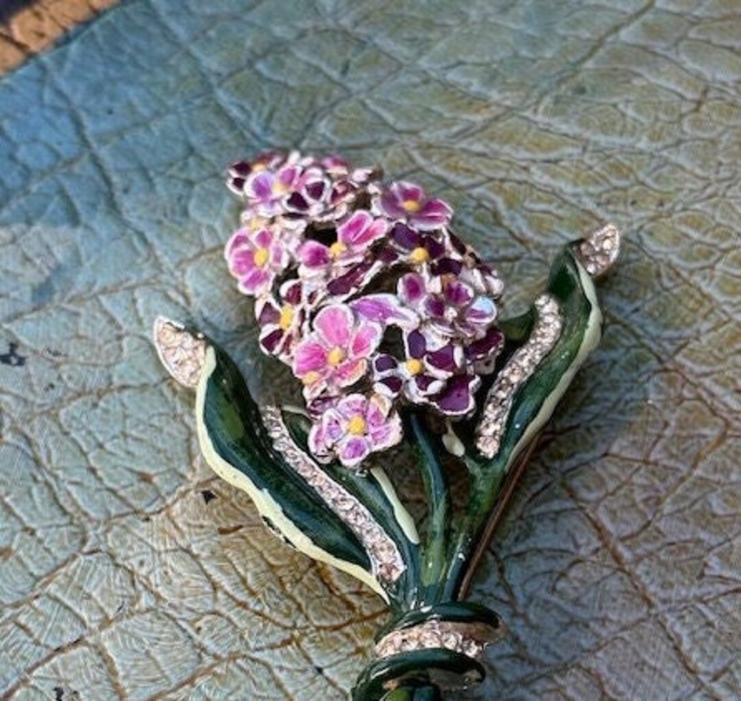 Vintage Estate Coro Rare Vintage Hyacinth Floral Enamel Rhinestone ...