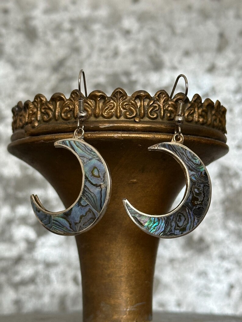 Vintage Estate Mexico Abalone Half Moon Pierced Earrings - Etsy
