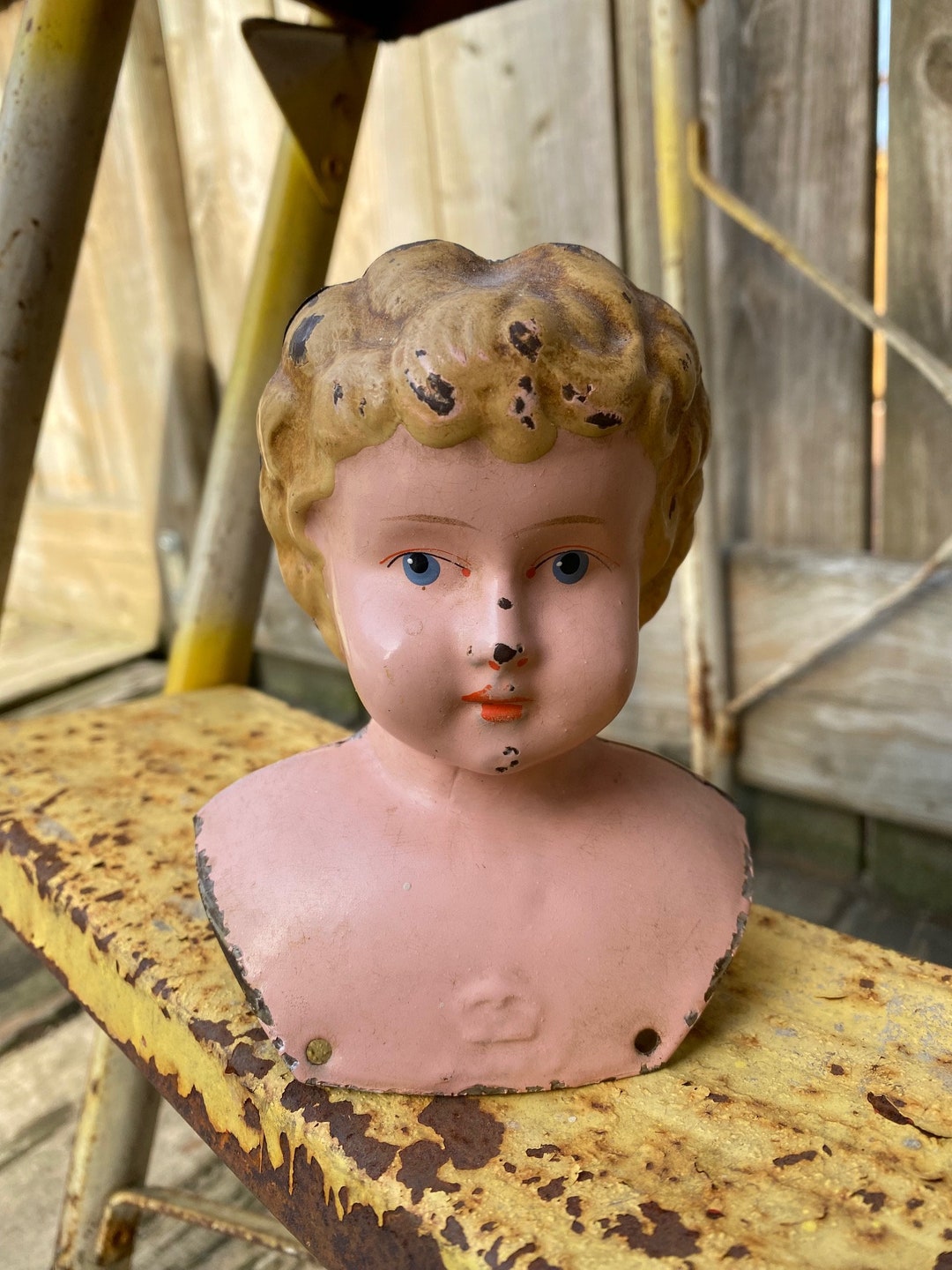 Vintage Minerva Tin Doll Head - Etsy