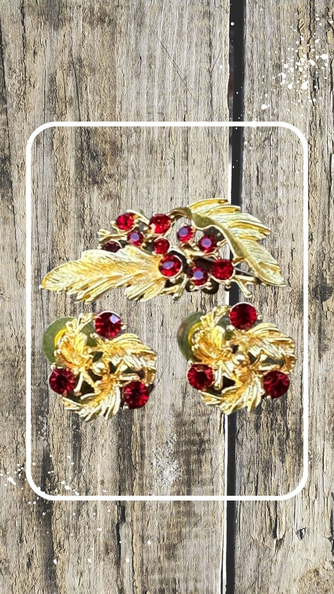 Vintage Coro Red and Goldtone Brooch & Earring Set - Etsy