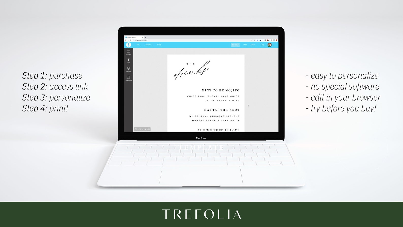 TIMELESS Bar Menu Printable TEMPLATE Signature Cocktails | Etsy