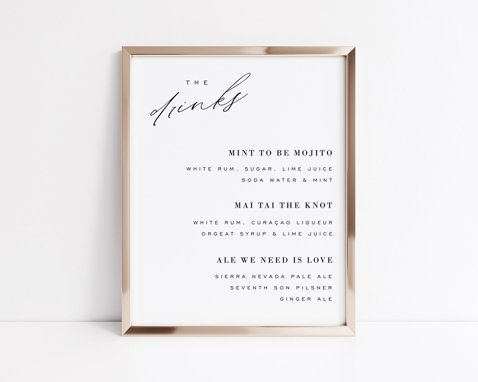 TIMELESS Bar Menu Printable TEMPLATE Signature Cocktails | Etsy