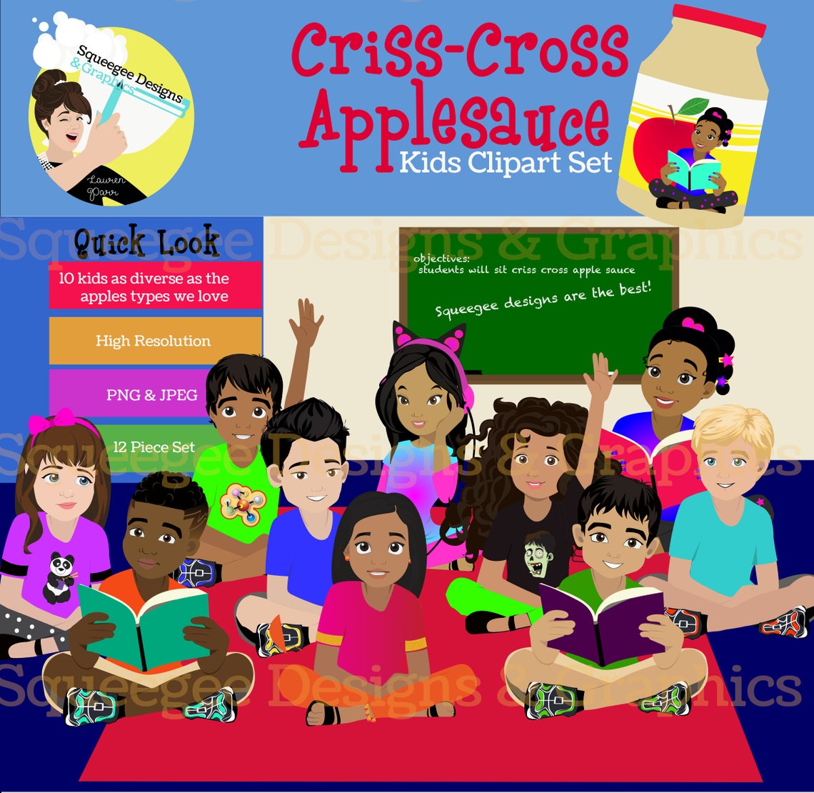 Kids Clipart- Kids Sitting Criss Cross Apple Sauce, Classroom Diversity ...