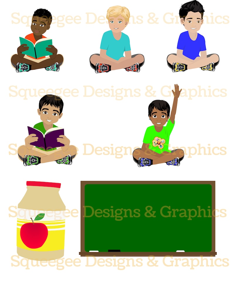 Kids Clipart- Kids Sitting Criss Cross Apple Sauce, Classroom Diversity ...