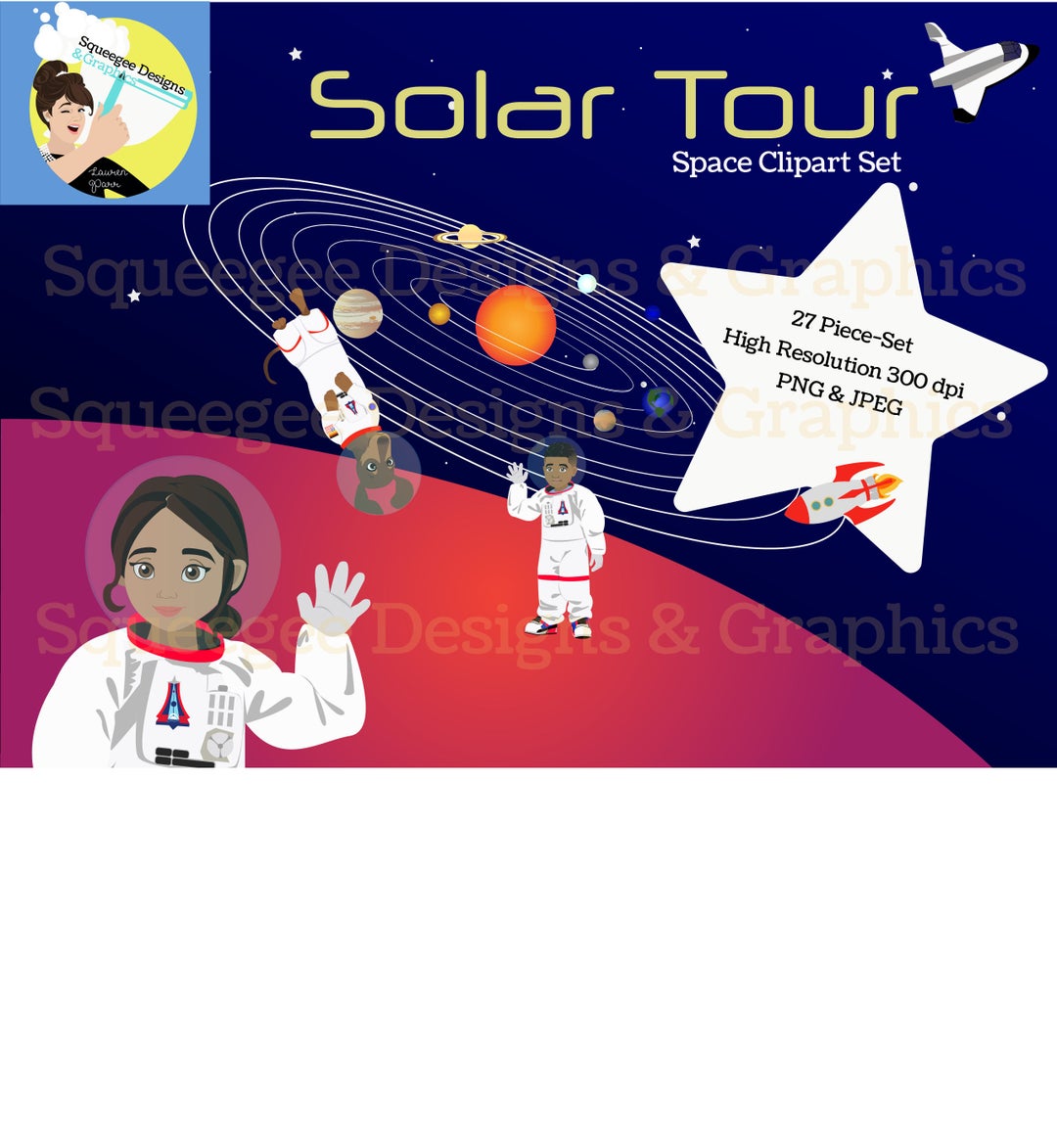 Space Clipart Set - Astronaut Kids, Astro Pup, Spaceships, Space, Solar ...