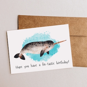 Narwhal Greeting Card for Birthday, Cute Birthday Card for Narwhal ...